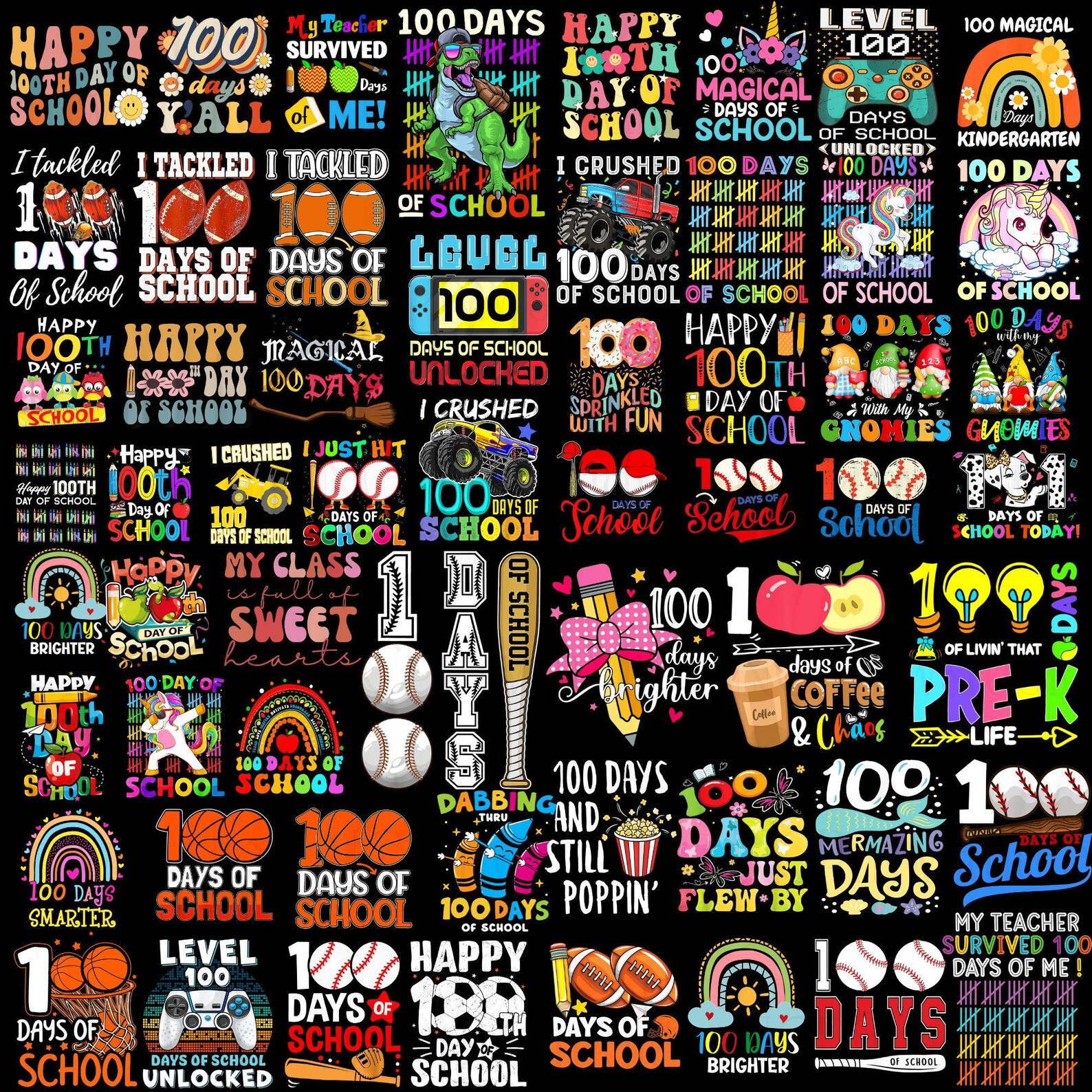 60 PNG 100 Days of School Bundle, Funny Kids Teacher Shirt Designs ...