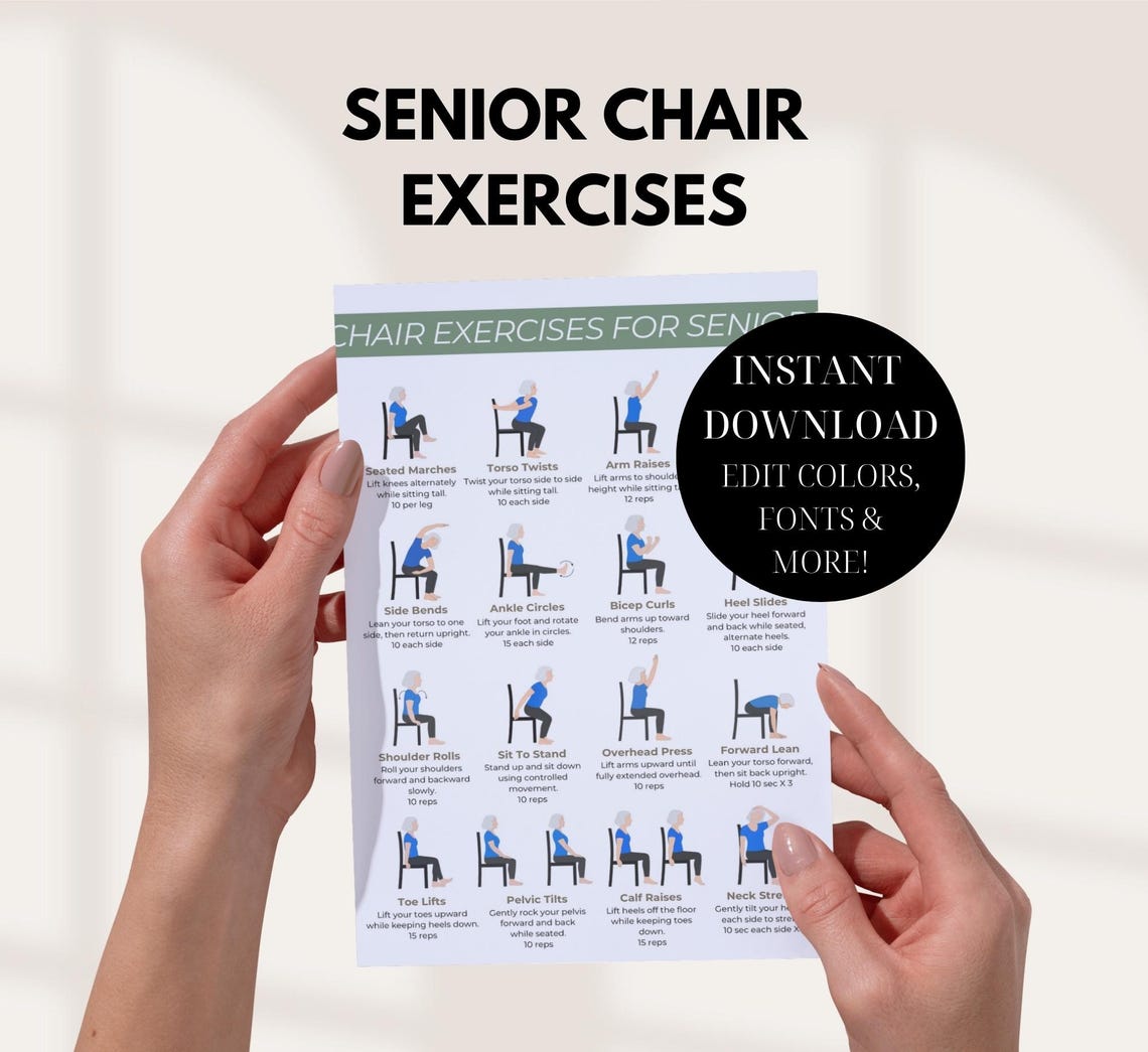 Chair Exercises for Seniors Printable | Gentle Workout Chart | Seated ...