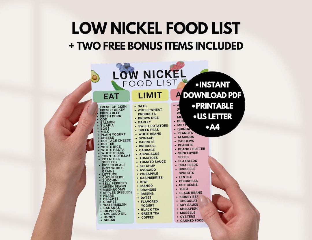 Low Nickel Food List Printable PDF | Low Nickel Food Chart | Nickel ...