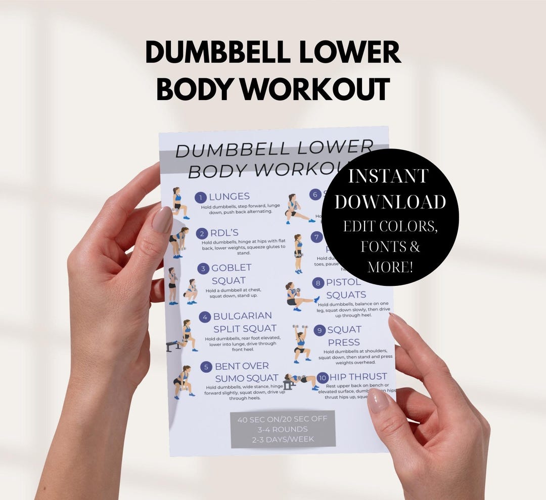 Dumbbell Lower Body Workout Poster, Printable Fitness Guide, Home Gym ...