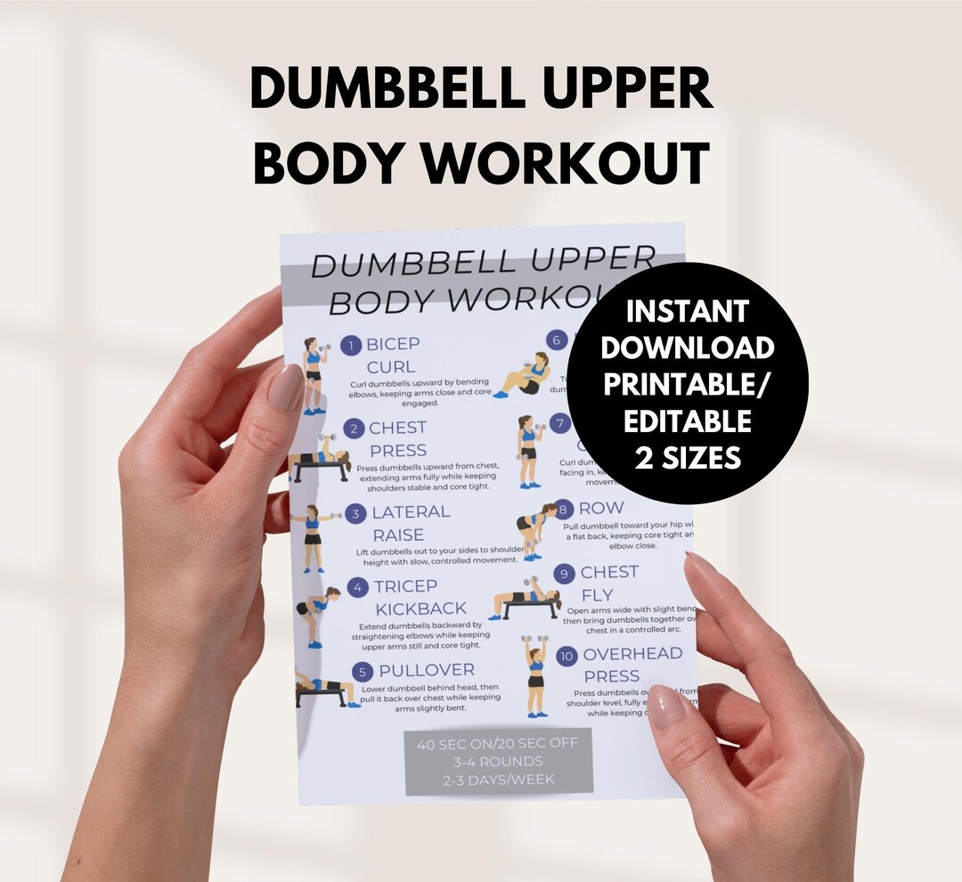 Dumbbell Upper Body Workout Plan Printable | Home Workout Tracker and ...