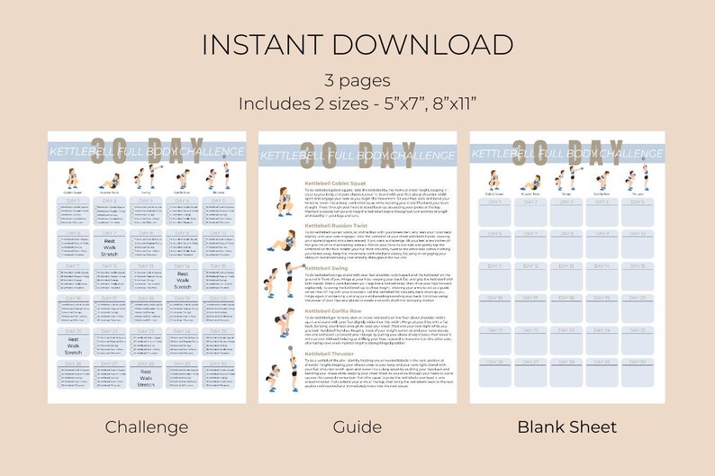 30 Day Kettlebell Full Body Workout Challenge | Printable Kettlebell ...