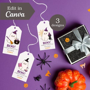 Editable Halloween Tags, Cute Ghost Goody Bag Tags, Edit With Canva ...