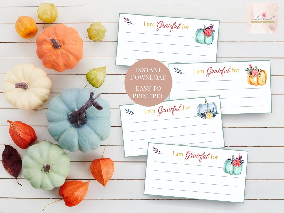 I Am Grateful for Cards Printable, Thanksgiving Gratitude Card ...