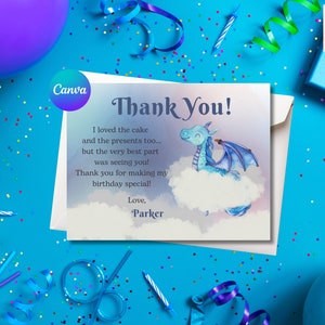 Editable Dragon Thank You Postcard, Personalized Party, Custom Digital ...