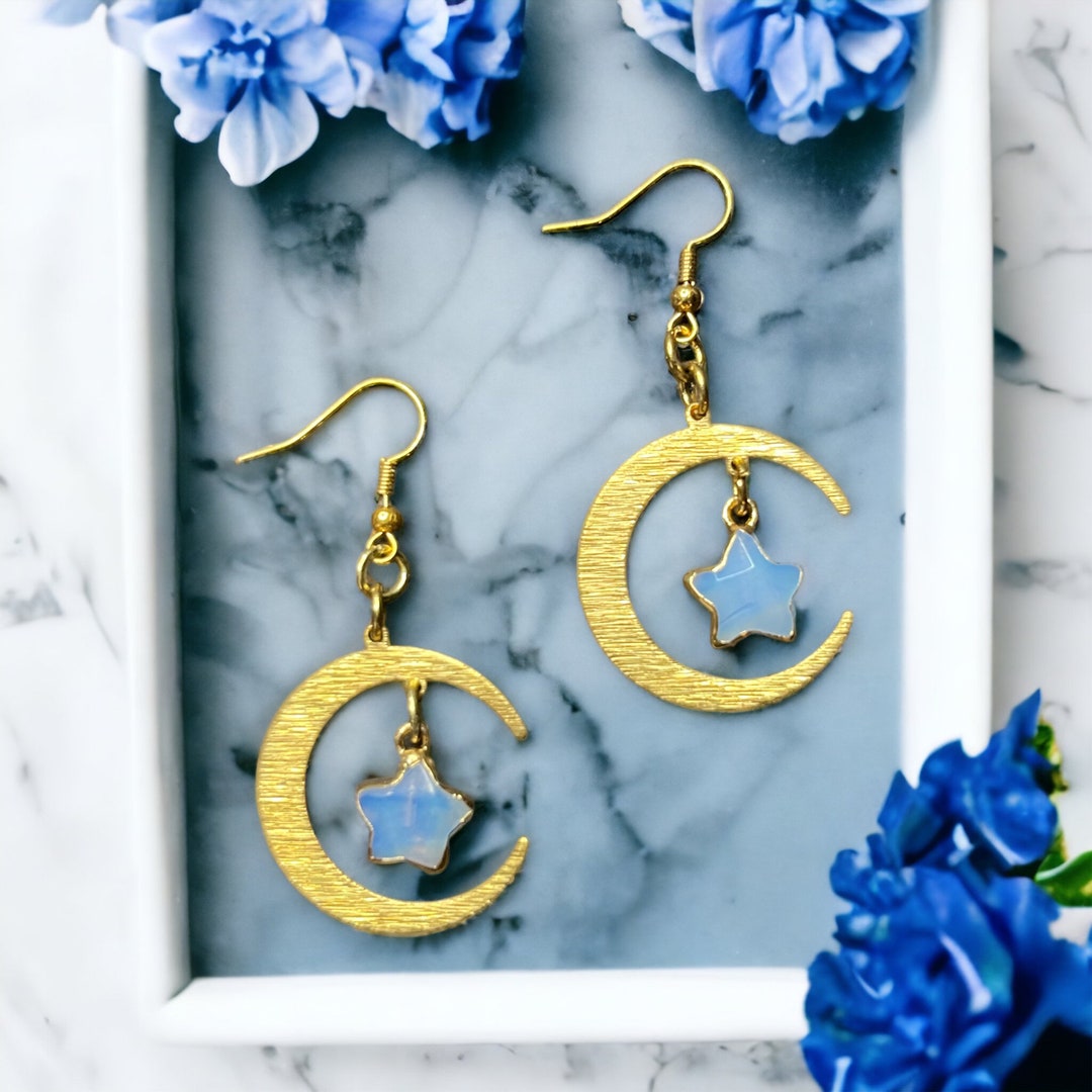 Light Blue Crescent Moon Dreamland Earrings - Etsy