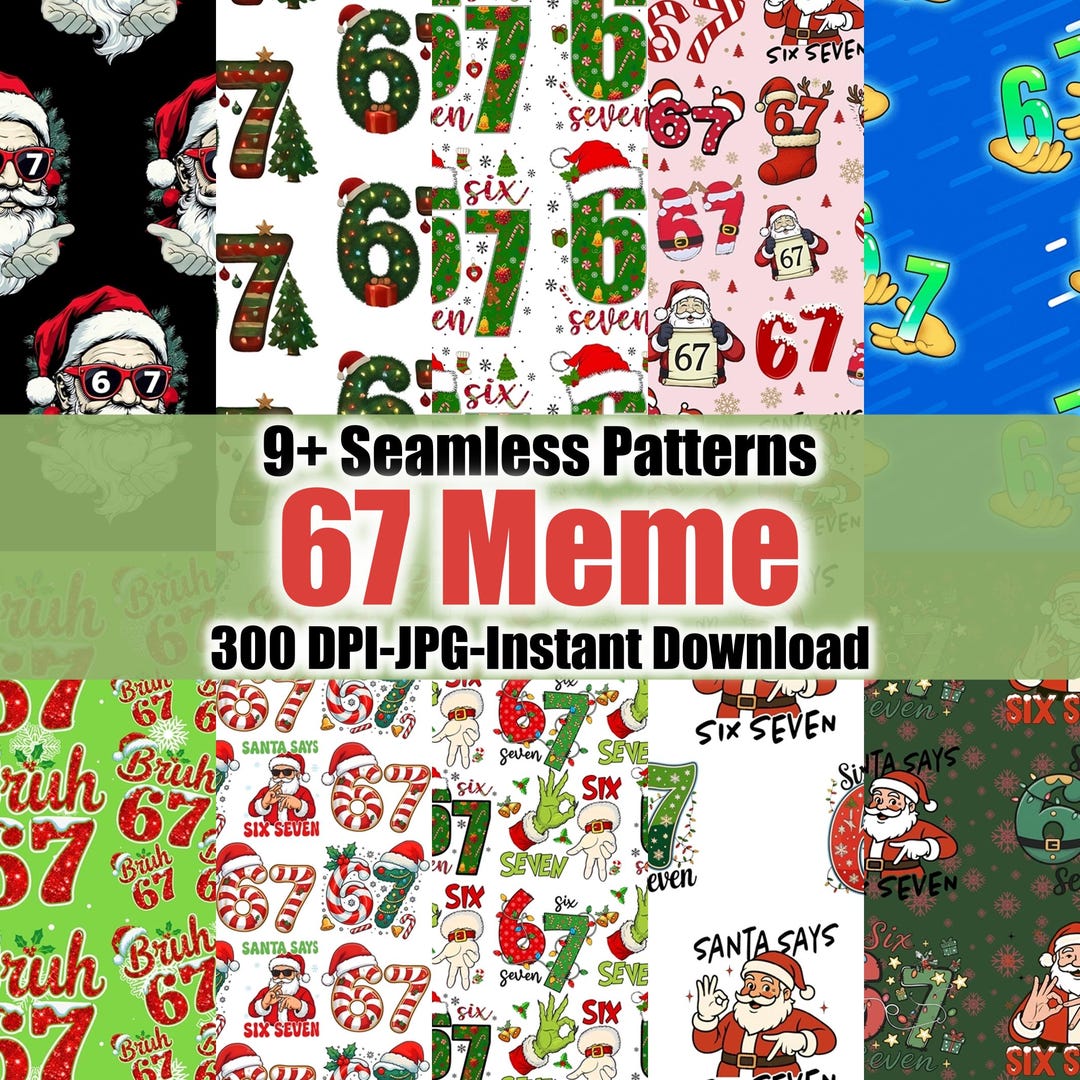 Six Seven Meme – Seamless Pattern - Christmas Wrapping Paper (digital ...