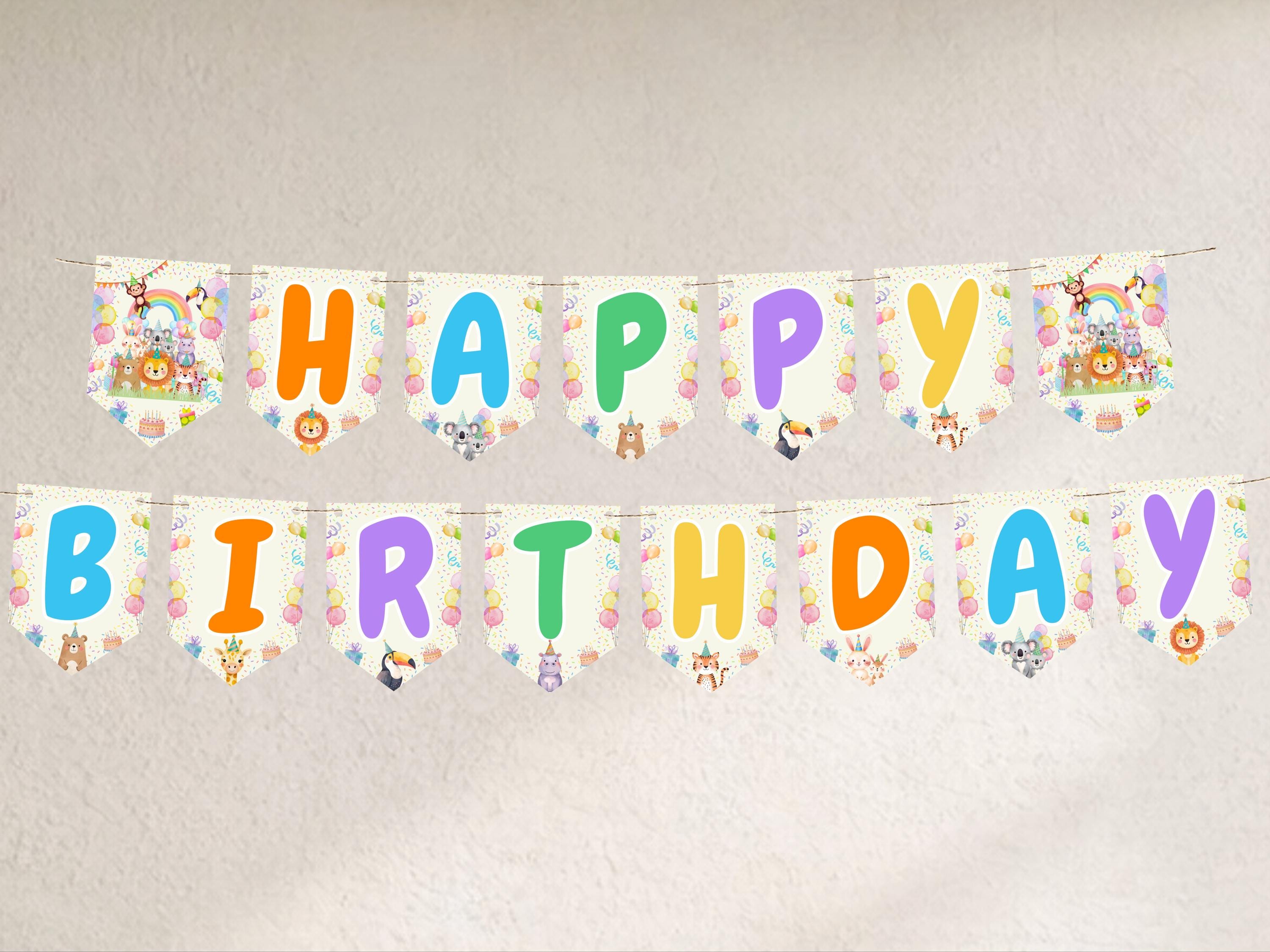 Happy Birthday Banner Printable Jungle Safari Animal Bunting Party ...