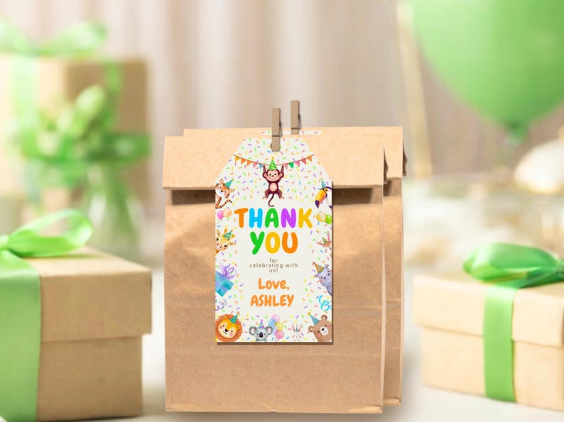 Party Animals Favor Tags, Editable Canva Template, Printable Animal ...