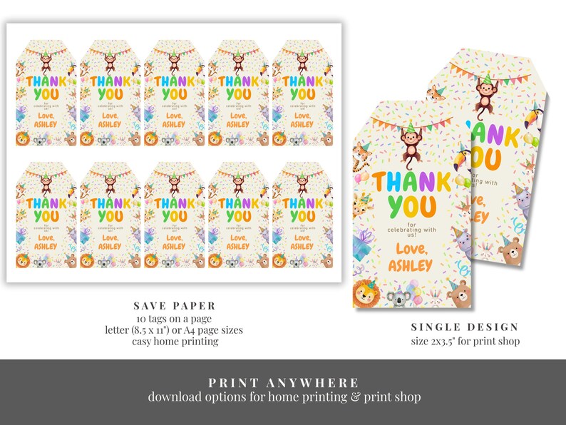 Party Animals Favor Tags, Editable Canva Template, Printable Animal ...