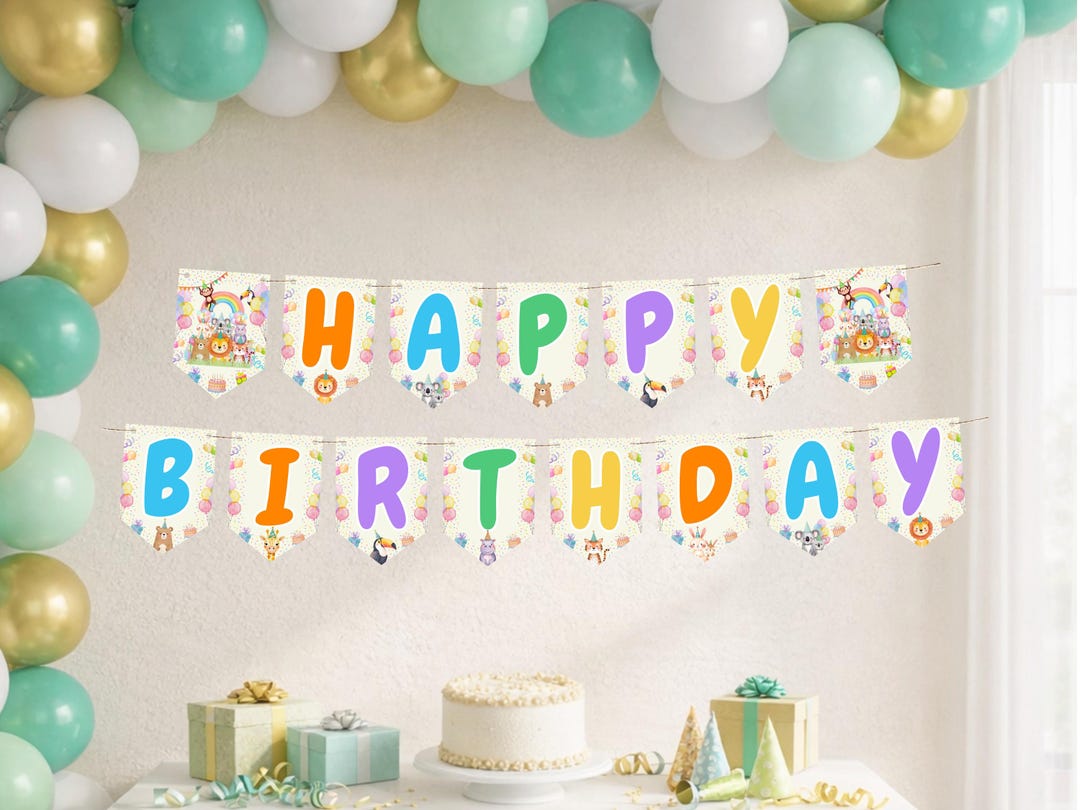 Happy Birthday Banner Printable Jungle Safari Animal Bunting Party ...
