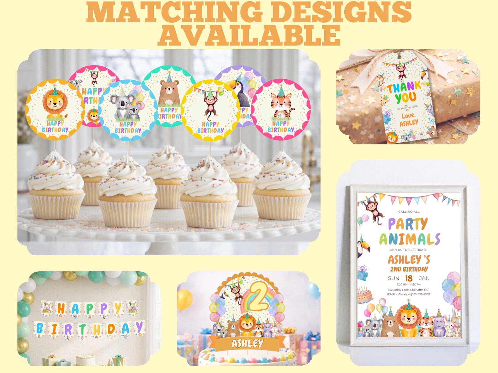 Happy Birthday Banner Printable Jungle Safari Animal Bunting Party ...