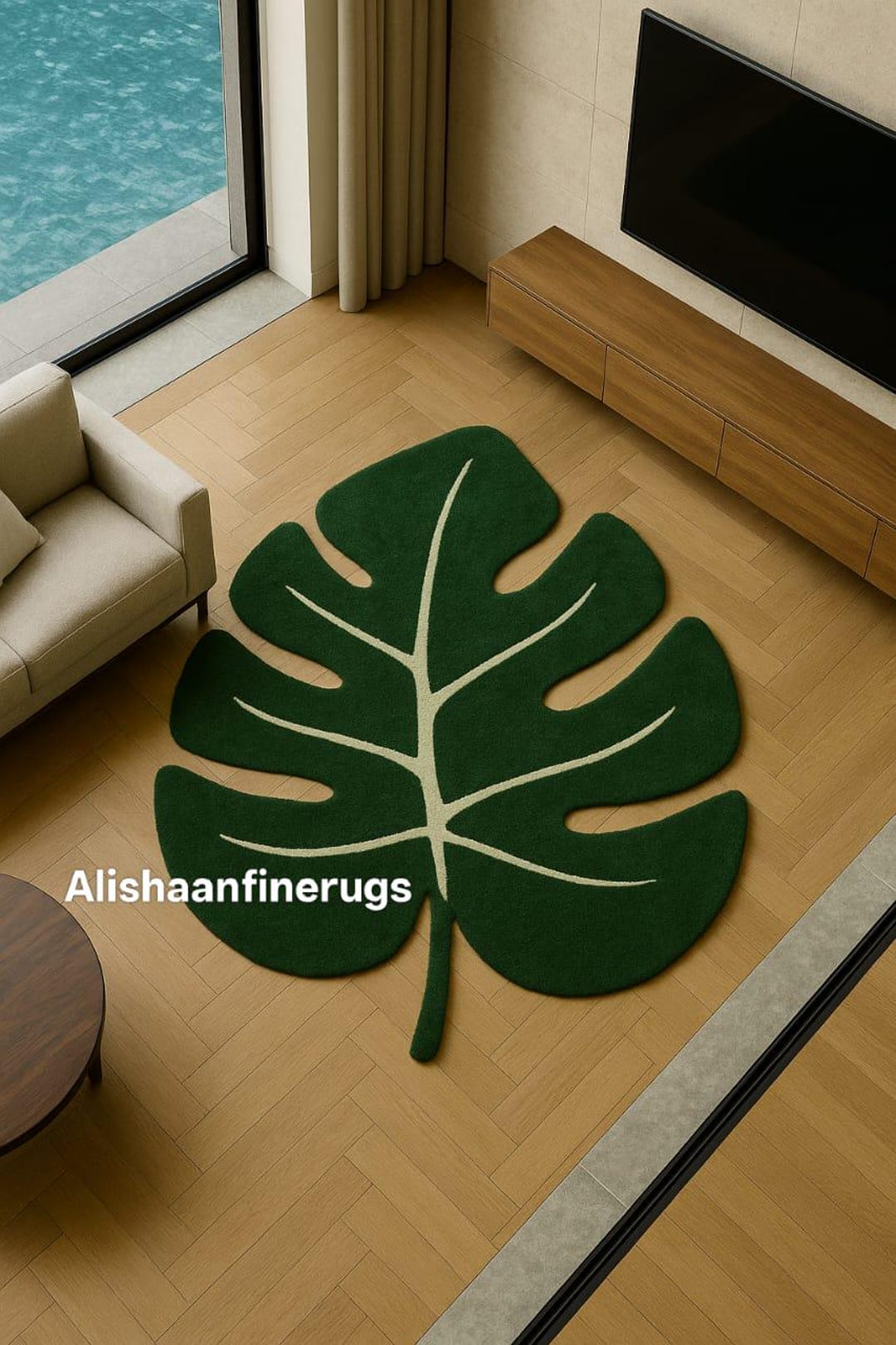 Hand-tufted Monstera Leaf Rug • Botanical Green Area Carpet - Etsy