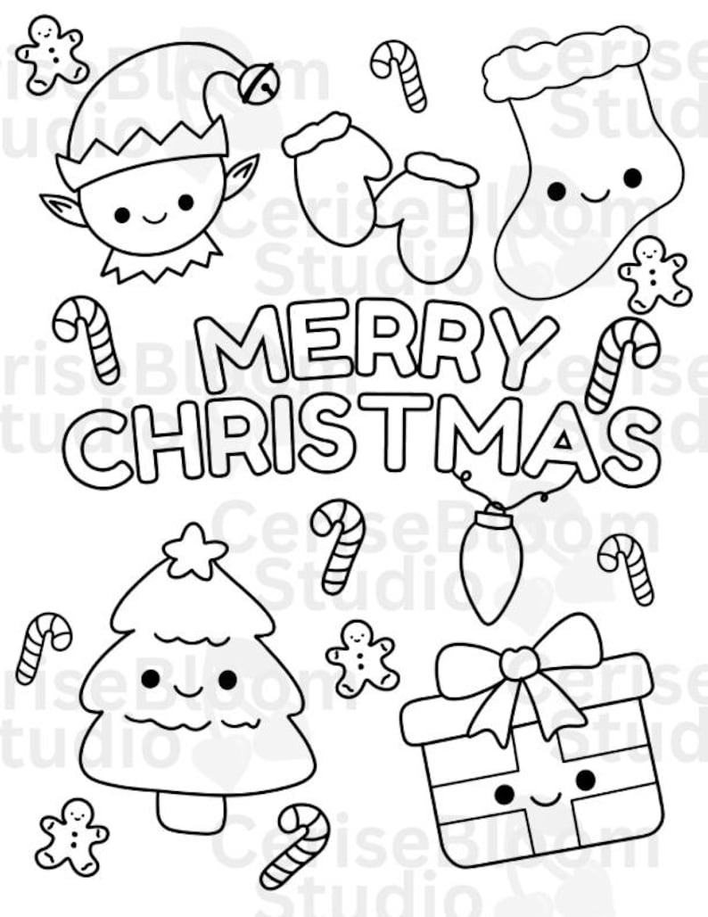 Cute Xmas Coloring Page for Kids | Christmas Printable | Elf, Stocking ...