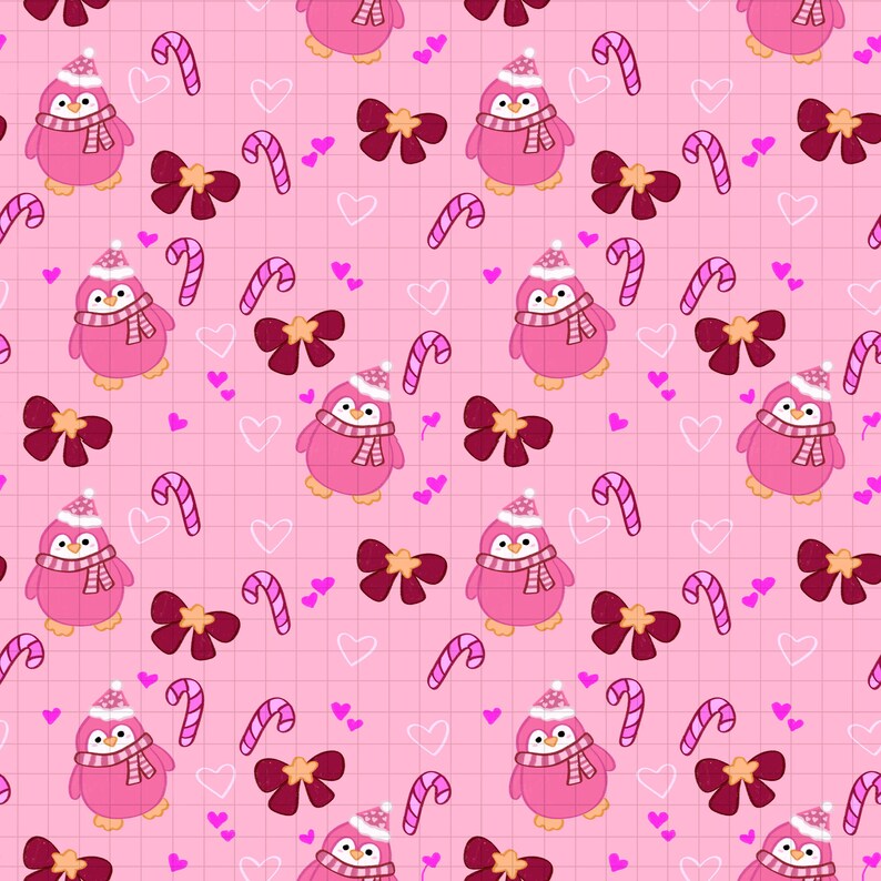 Pink Christmas Penguin Seamless Pattern (300 DPI PNG Digital Download ...
