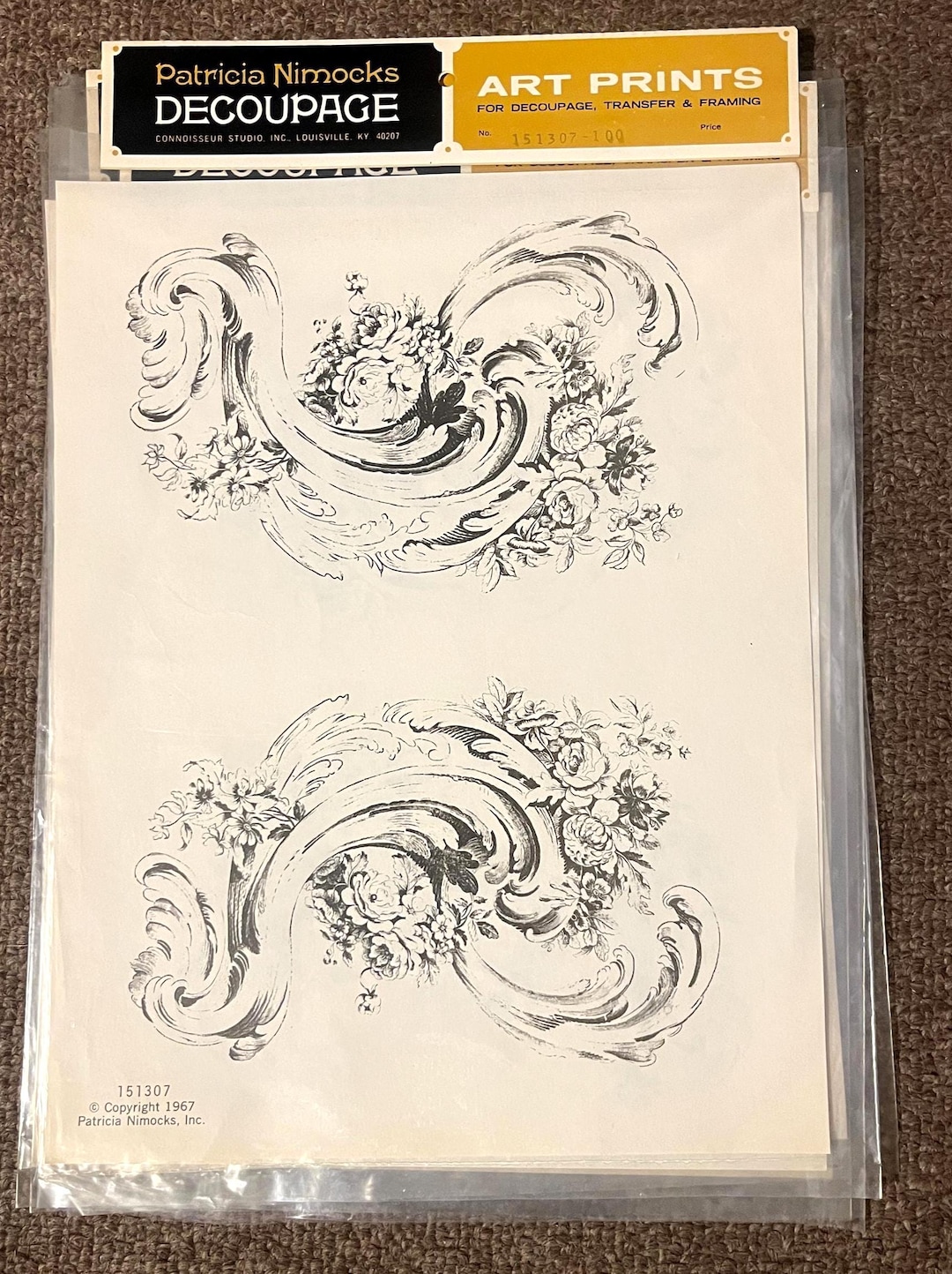 Decoupage Print – Rococo Floral Scroll Pair – Vintage Patricia Nimocks ...