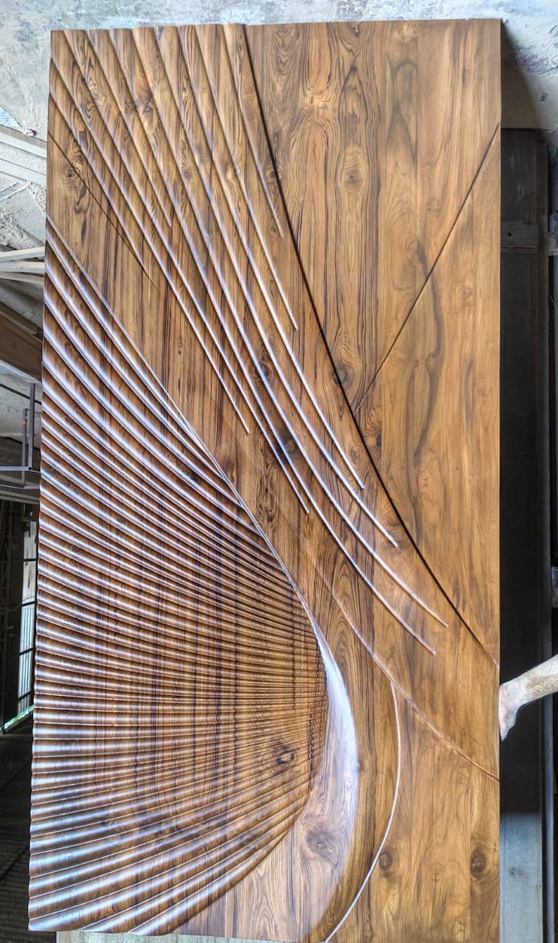 Solid Teak Wood Door | Modern Carved Entrance, Natural Grain Finish ...