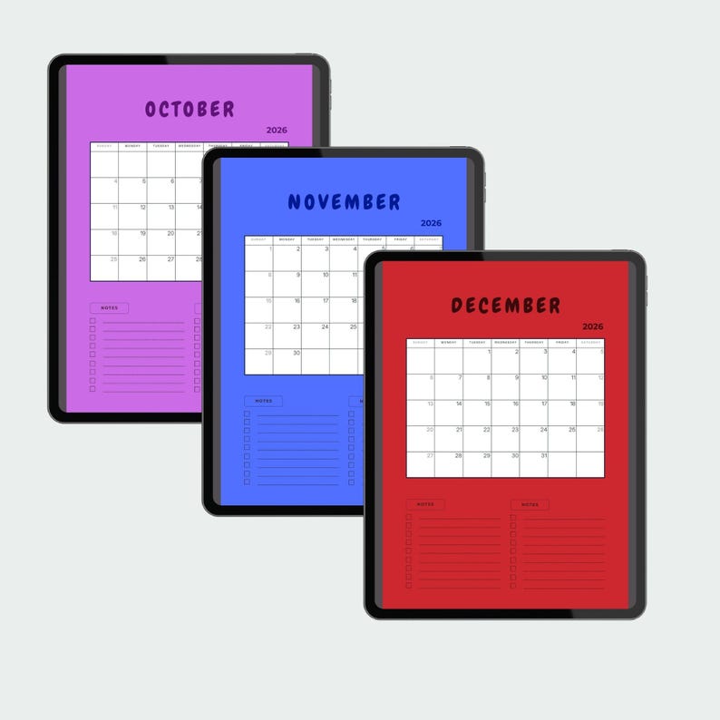 2026 Monthly Planner Colorful 12 Month Calendar Sunday Start Printable ...