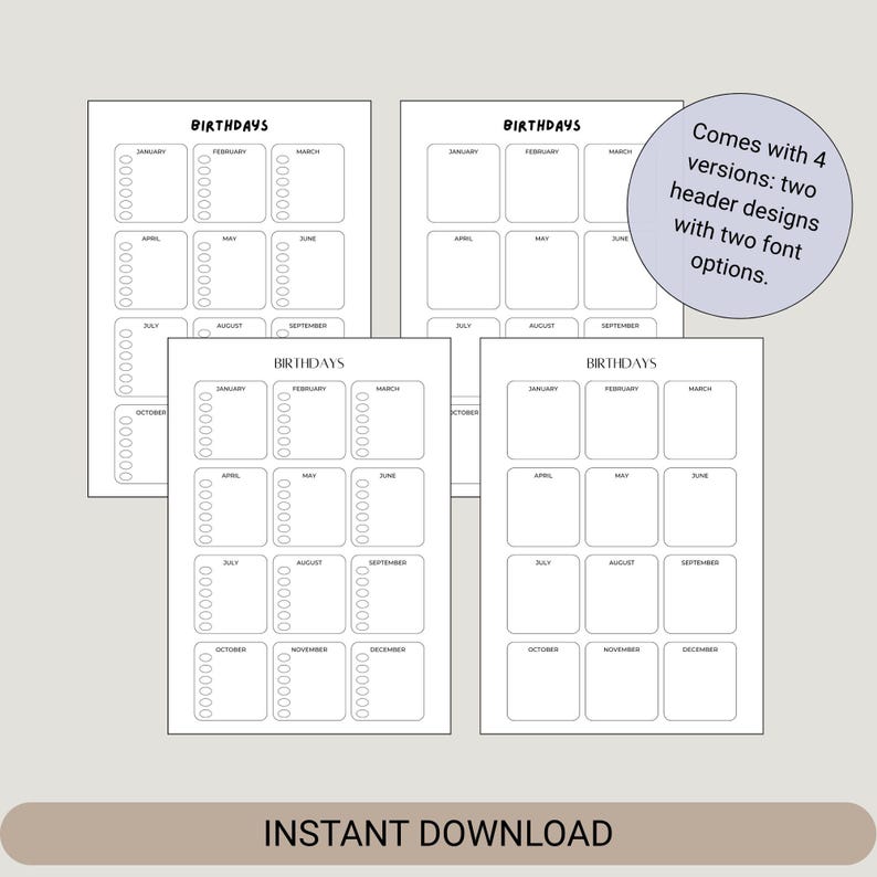 Birthday Tracker Printable | Yearly Birthday Chart (PDF) - Etsy