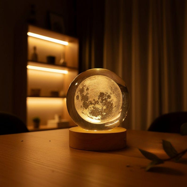 Moon Crystal Ball Lamp, 3D Laser Engraved Moon Night Light, Warm ...