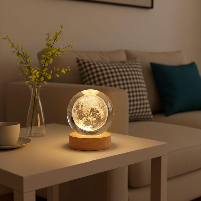 Moon Crystal Ball Lamp, 3D Laser Engraved Moon Night Light, Warm ...