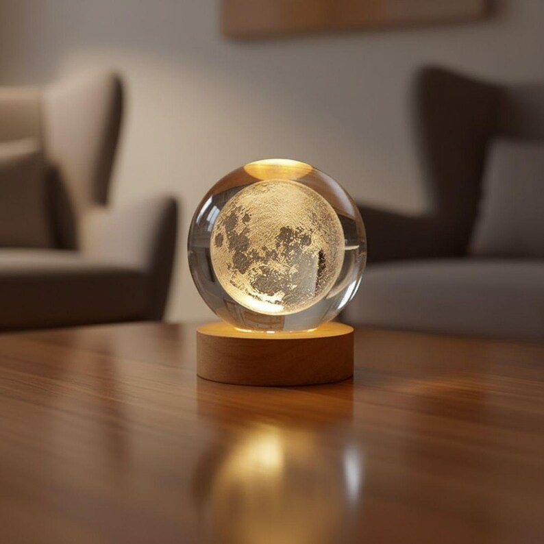 Moon Crystal Ball Lamp, 3D Laser Engraved Moon Night Light, Warm ...