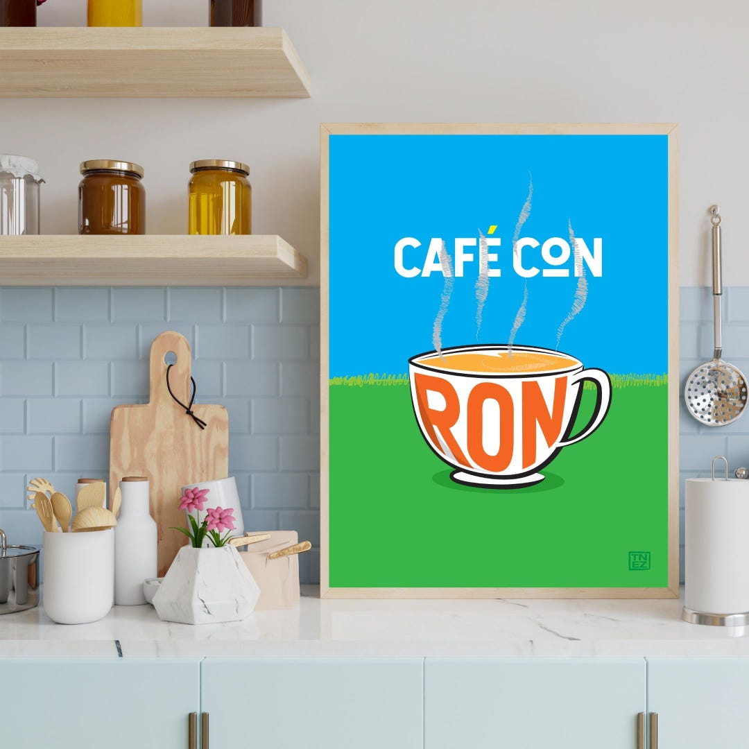 Cafe Con Ron – Digital Art Print for Kitchen & Coffee Bar Decor ...