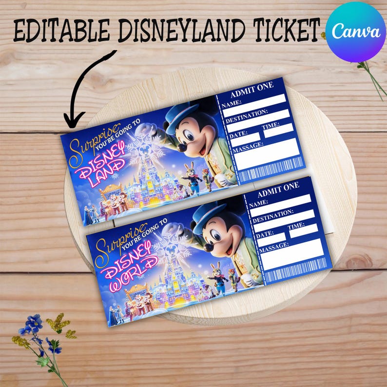Editable Disneyland Park Ticket Template, Printable Surprise Vacation ...
