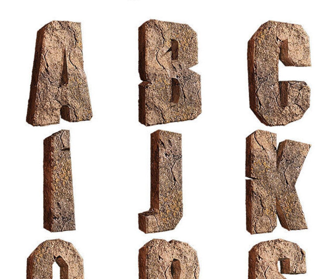 Tallado en el alfabeto de roca dura Clip art tarjeta de | Etsy