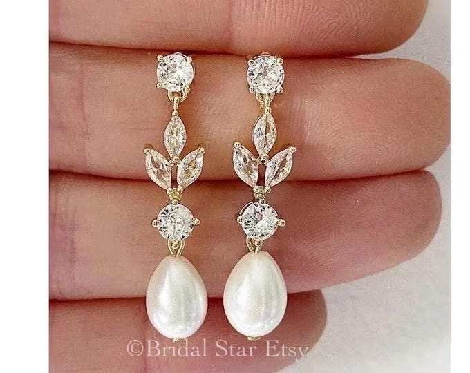 Bridal Earrings Pearl Drop Gold Wedding Earrings Pearl Drop Bridal ...