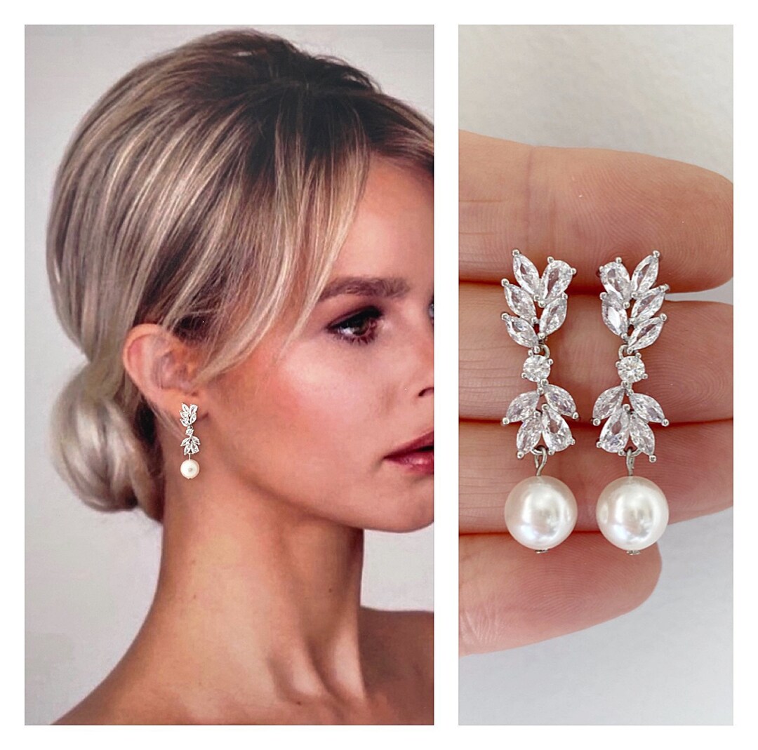 Pearl Drop Earrings Bridal Wedding Earrings Pearl Bridal Earring Silver ...