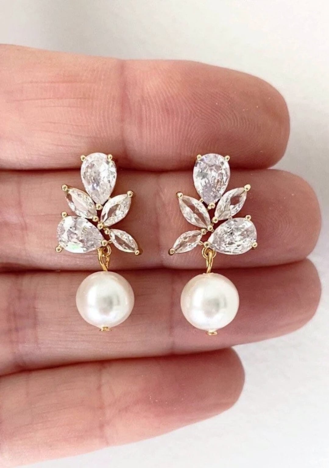 Pearl Drop Earrings for Bride Gold Pearl Drop Wedding Earrings Dainty ...