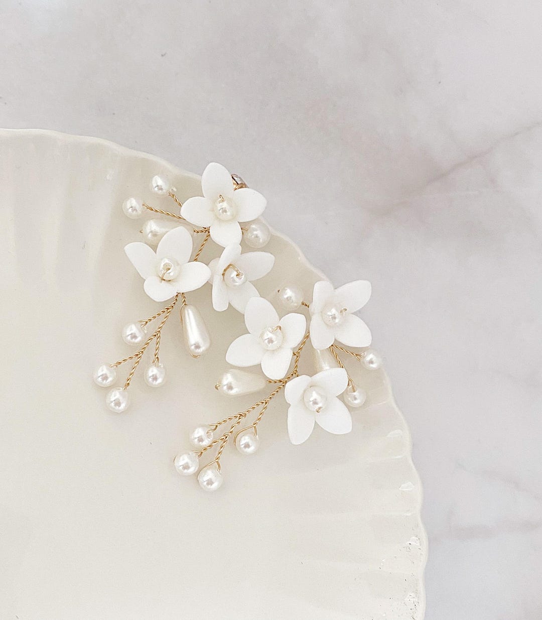 Bridal Earrings Floral Gold Flower and Pearl Earrings Wedding Earrings ...