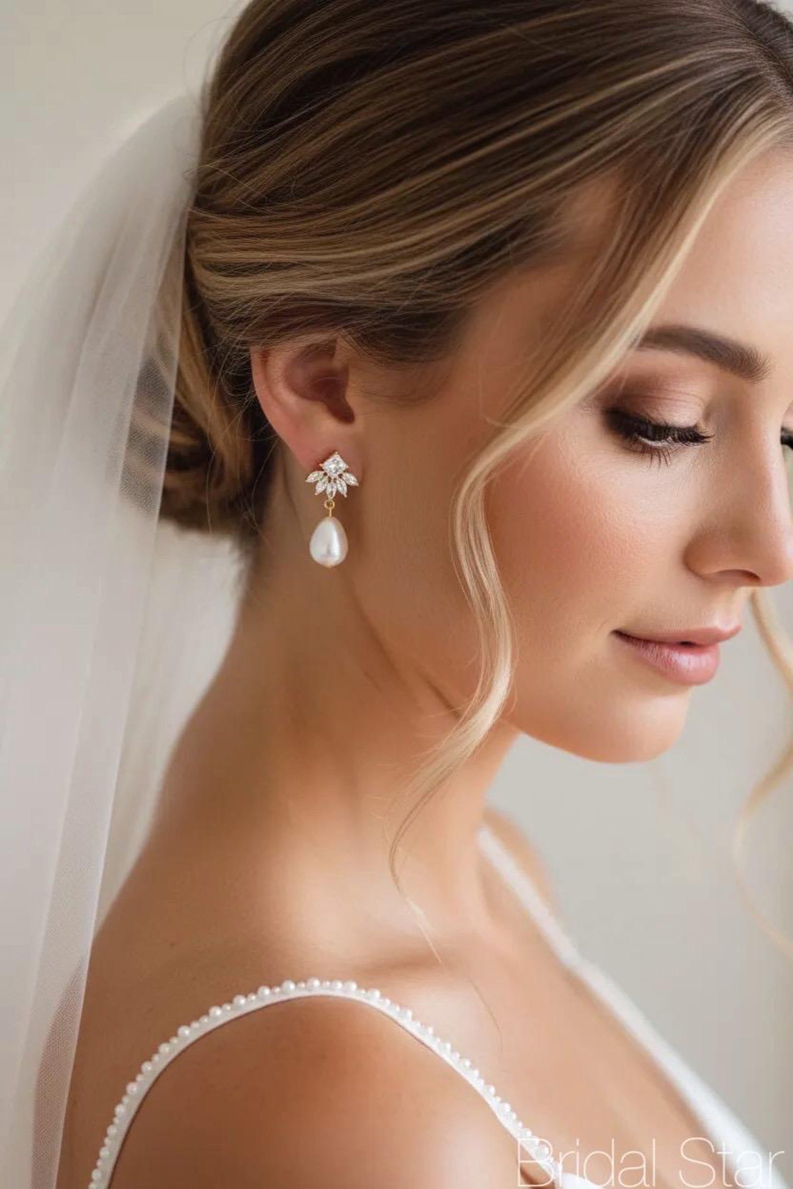 Bridal Earrings Pearl Drop Wedding Earrings Gold Earrings and Necklace ...