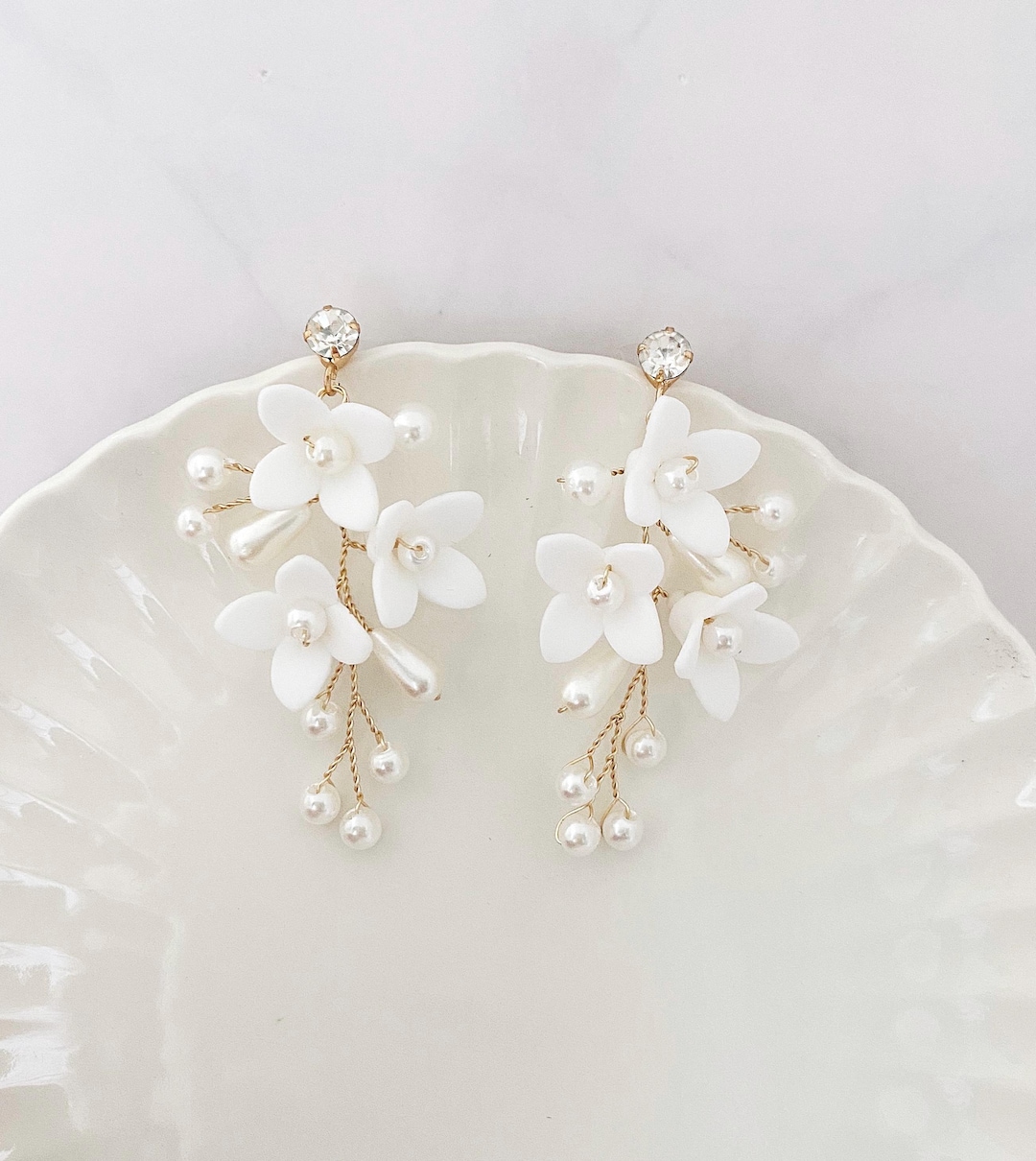 Bridal Earrings Floral Gold Flower and Pearl Earrings Wedding Earrings ...