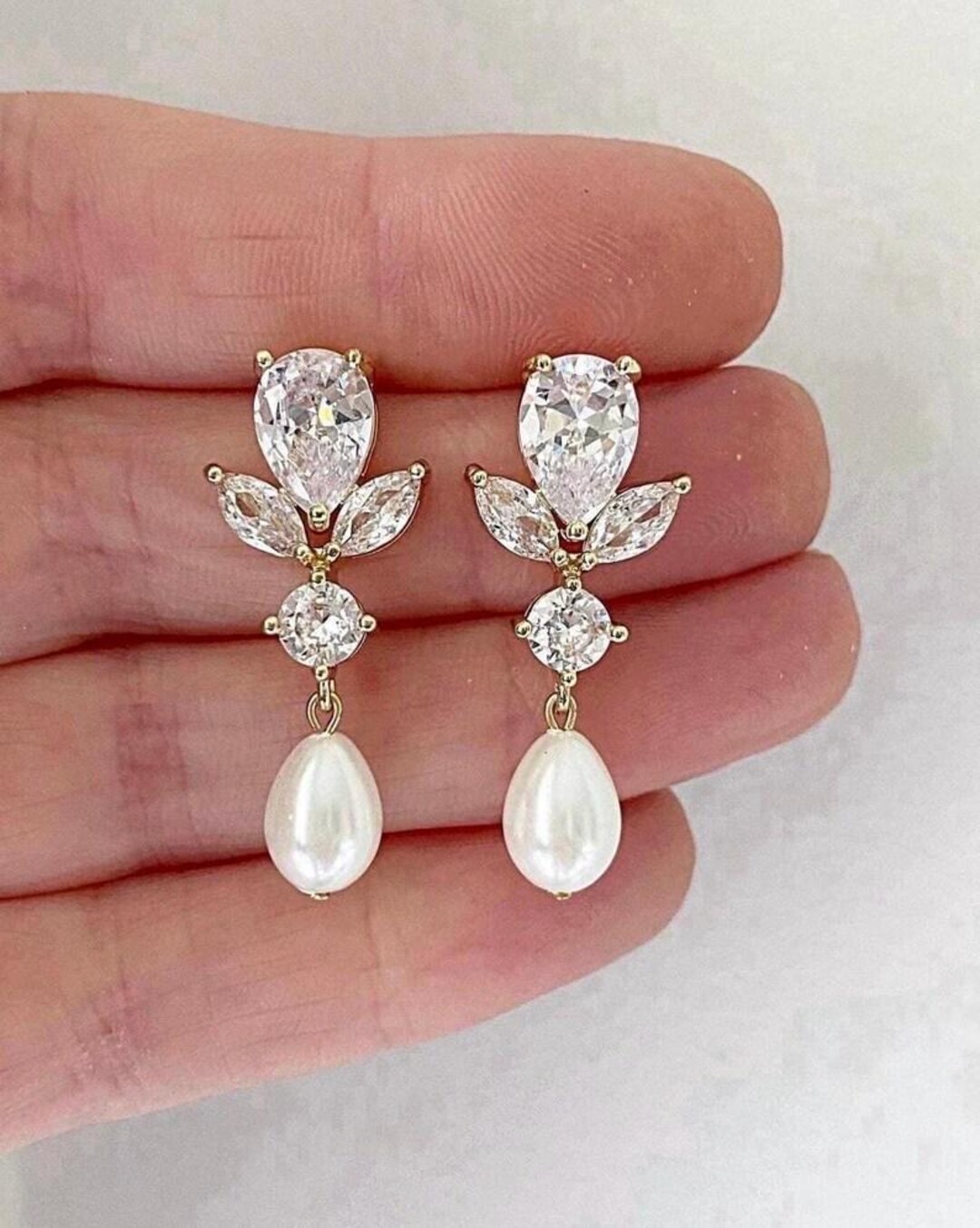 Bridal Earrings Pearl Drop Gold Wedding Earrings Bridal Jewelry Pearl ...