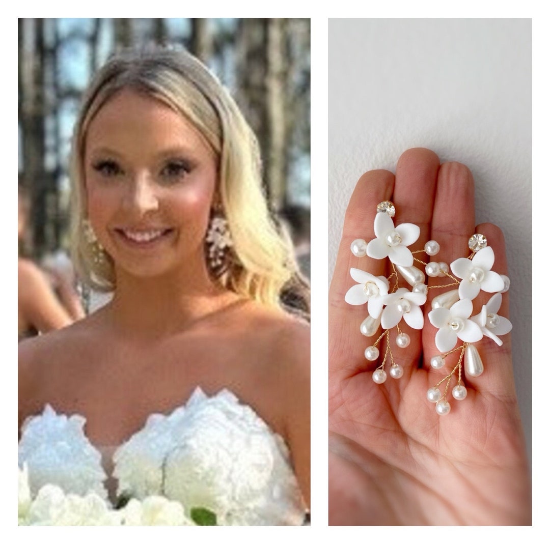 Flower Bride Drop Earrings Brida Earrings Floral Wedding Earrings Boho ...