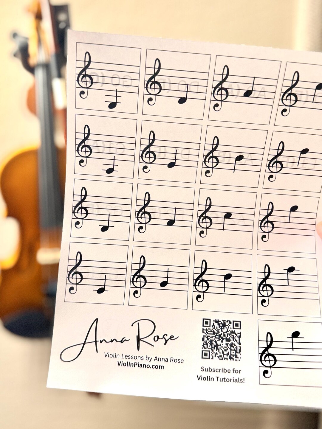 Printable Violin Flashcards With Music Staff & Notes | Practice Cards ...