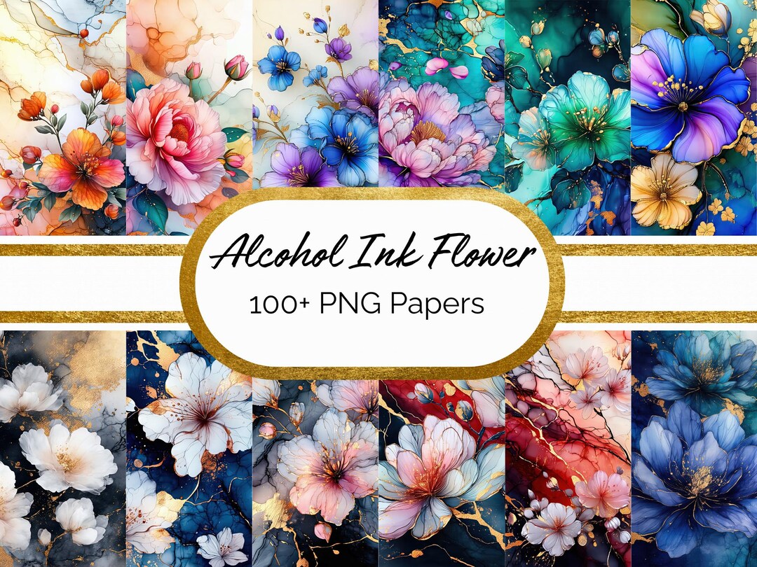Abstract Ink Flowers Digital Paper | Alcohol Ink Textures | Gold Floral ...