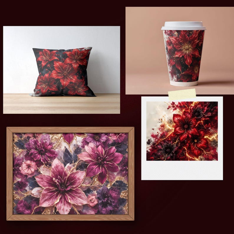 Gothic Wallpaper Red Flower | Dark Romance Background | Burgundy Gold ...