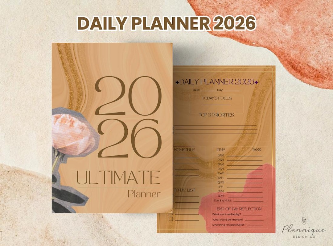 2026 Daily Planner Printable: Brown & Gold Productivity Template (PDF ...