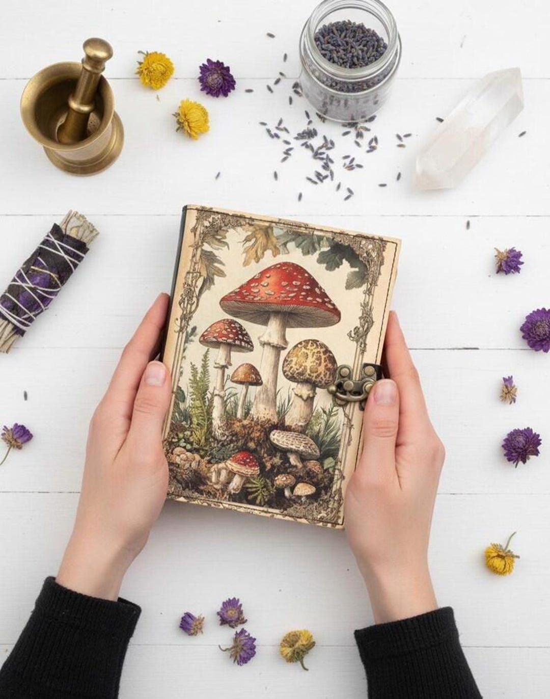 Mushroom Grimoire, Leather Journal, Antique Spell Book, Deckle Edge ...