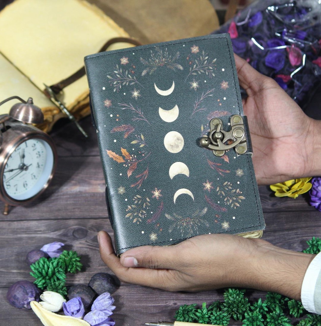 Moon Phase Leather Journal: Wiccan Book of Shadows With Deckle Edge ...