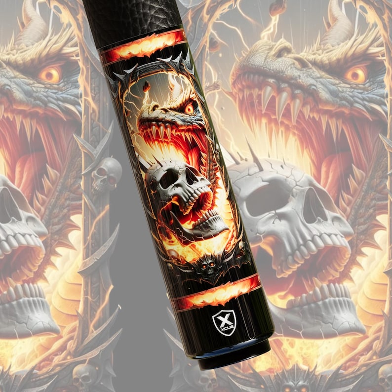 Preorder Inferno Dragon Skull Pool Cue Wrap, Fire Dragon Billiard ...