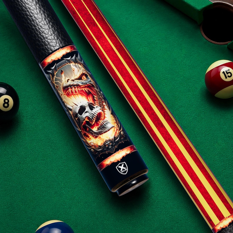 Preorder Inferno Dragon Skull Pool Cue Wrap, Fire Dragon Billiard ...