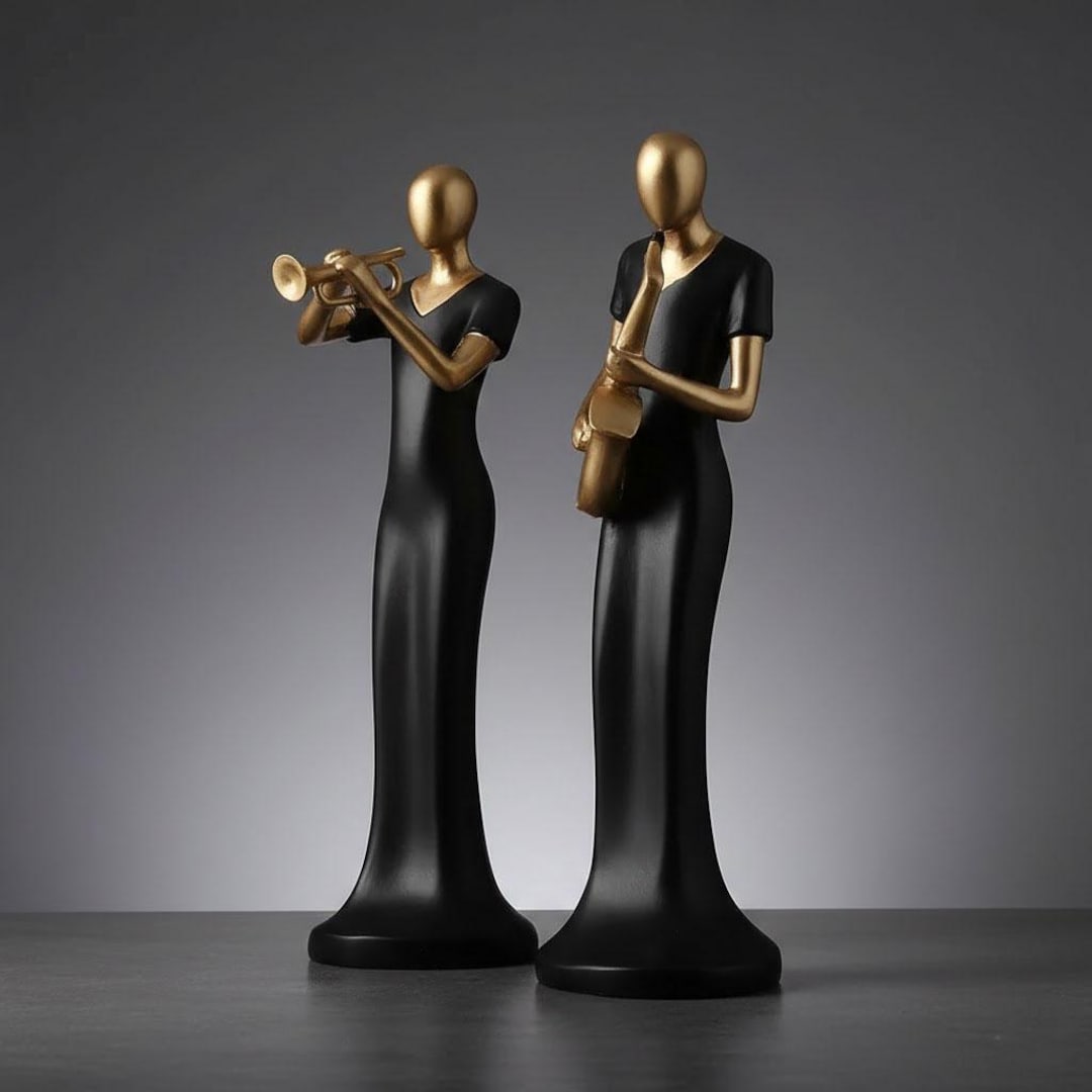 Resin Jazz Musicians Statue: Black & Gold Trumpet, Saxophone Duo - Etsy