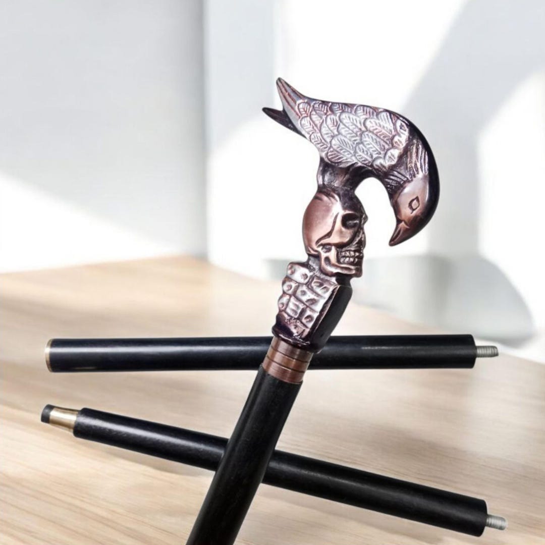 Raven Skull Walking Cane – Aluminum Gothic Steampunk Walking Stick ...