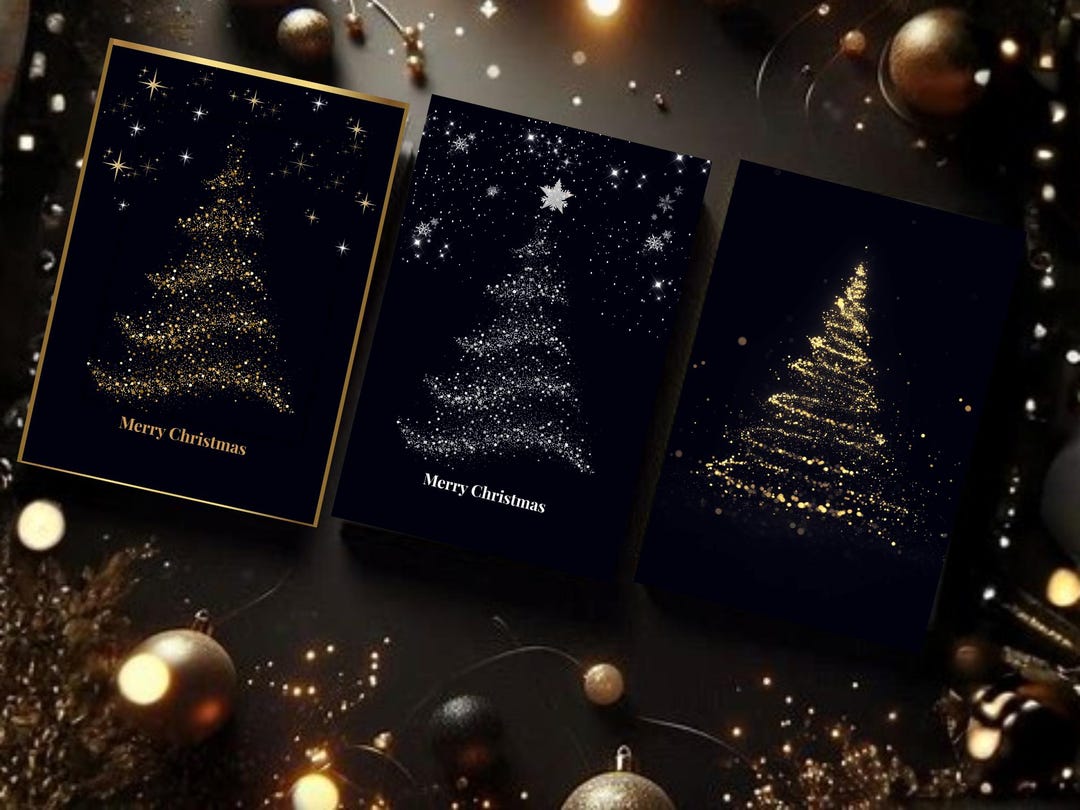 Christmas Flip Card Set • 3 Black & Gold Glitter Designs • Printable ...