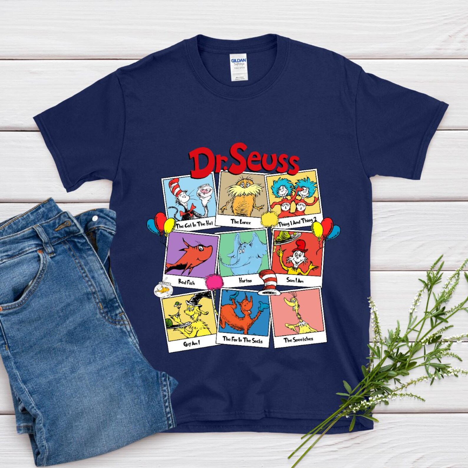 Dr Seuss Characters Shirt, Seuss Collage T Shirt, Cat in the Hat Tee ...