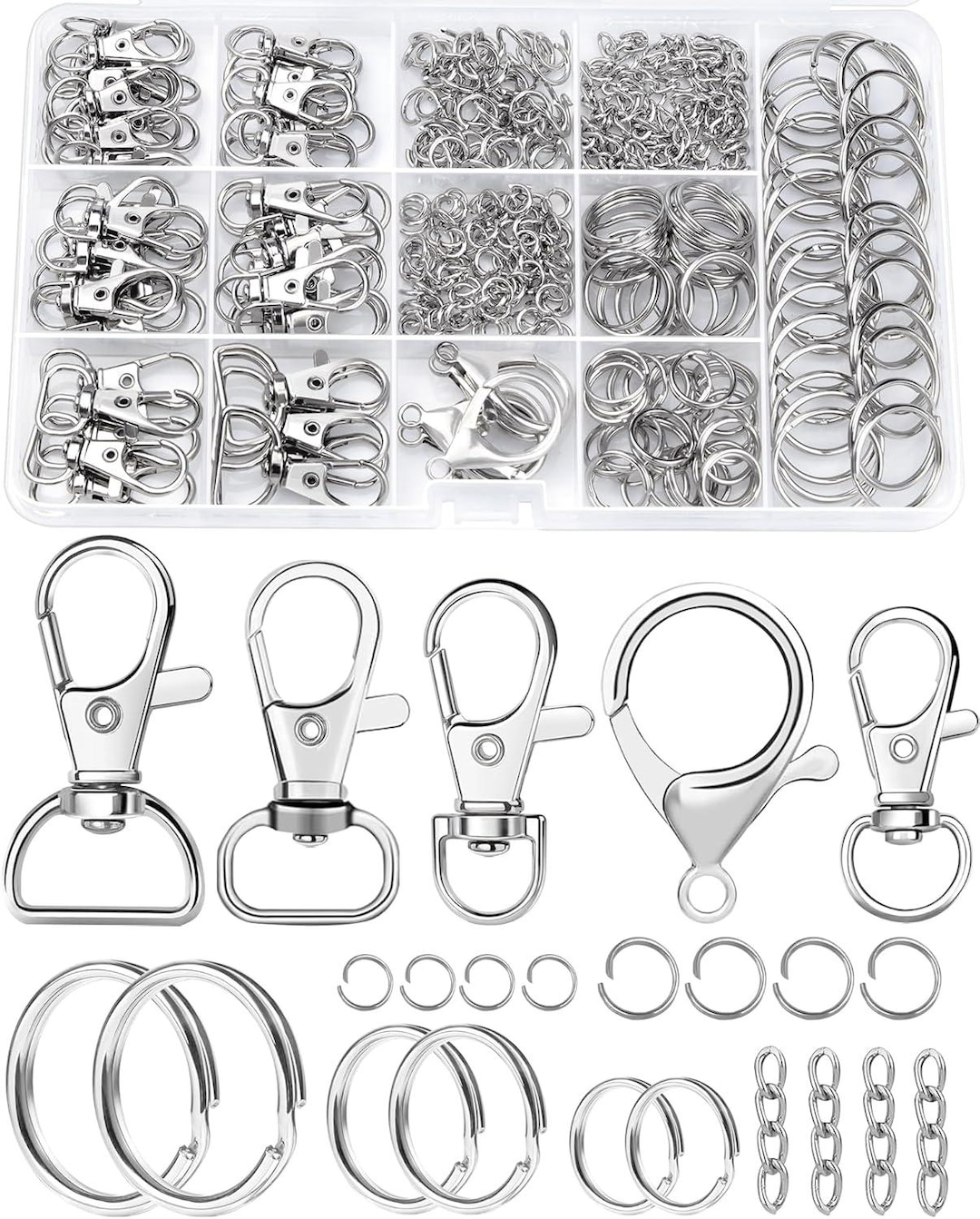 325PCS Keychain Making Kit, Swivel Snap Hooks, Key Rings, Clasps, Jump ...
